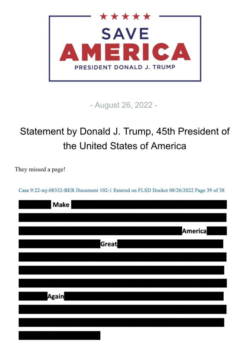 Trump Releases Statement Regarding DOJ’s Redacted Affidavit Breaking Digest