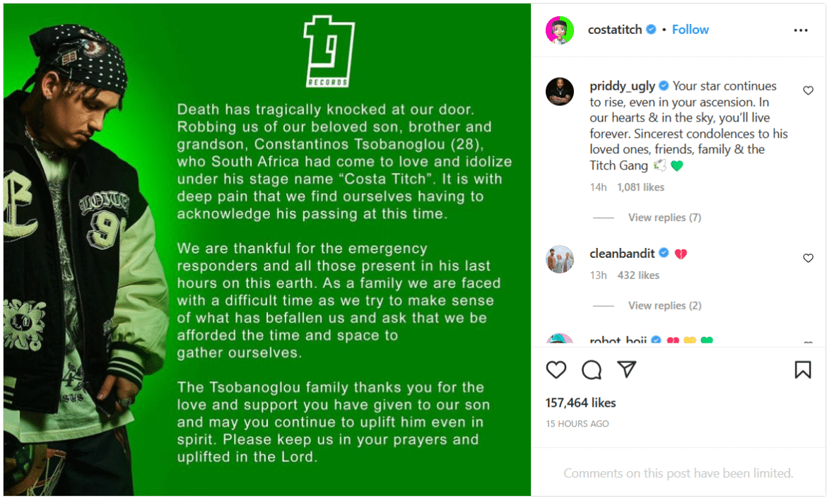 28-Year-Old South African Rapper, Costa Titch, Dies Suddenly After ...